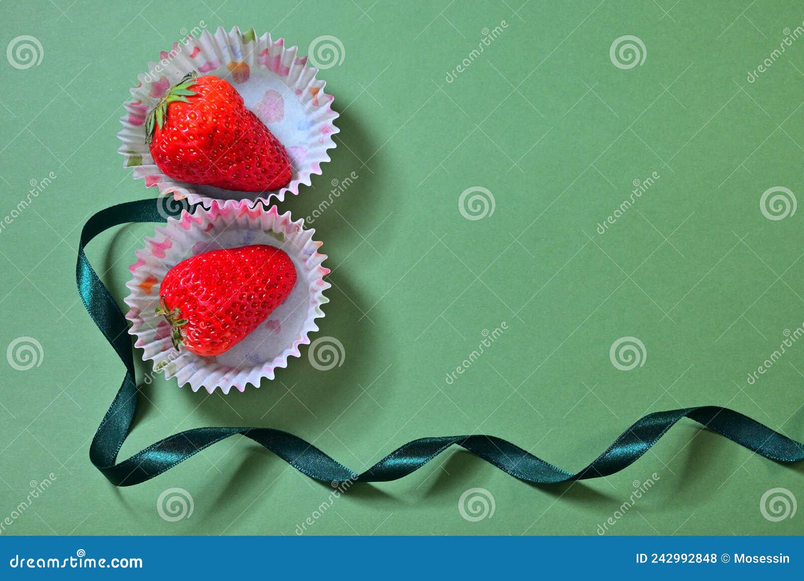 Strawberry Ribbon Green Background Stock Photo - Image of bless, corner ...