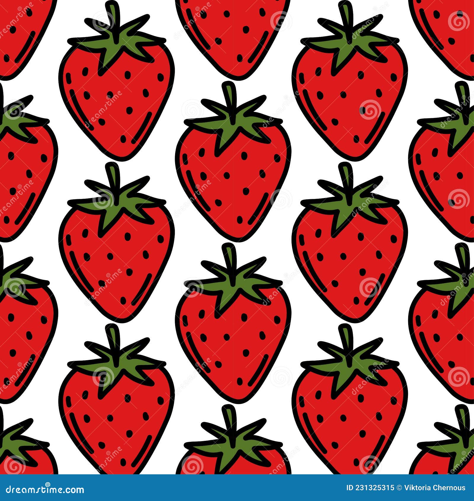 Strawberry Seamless Doodle Pattern, Vector Color Illustration Stock ...