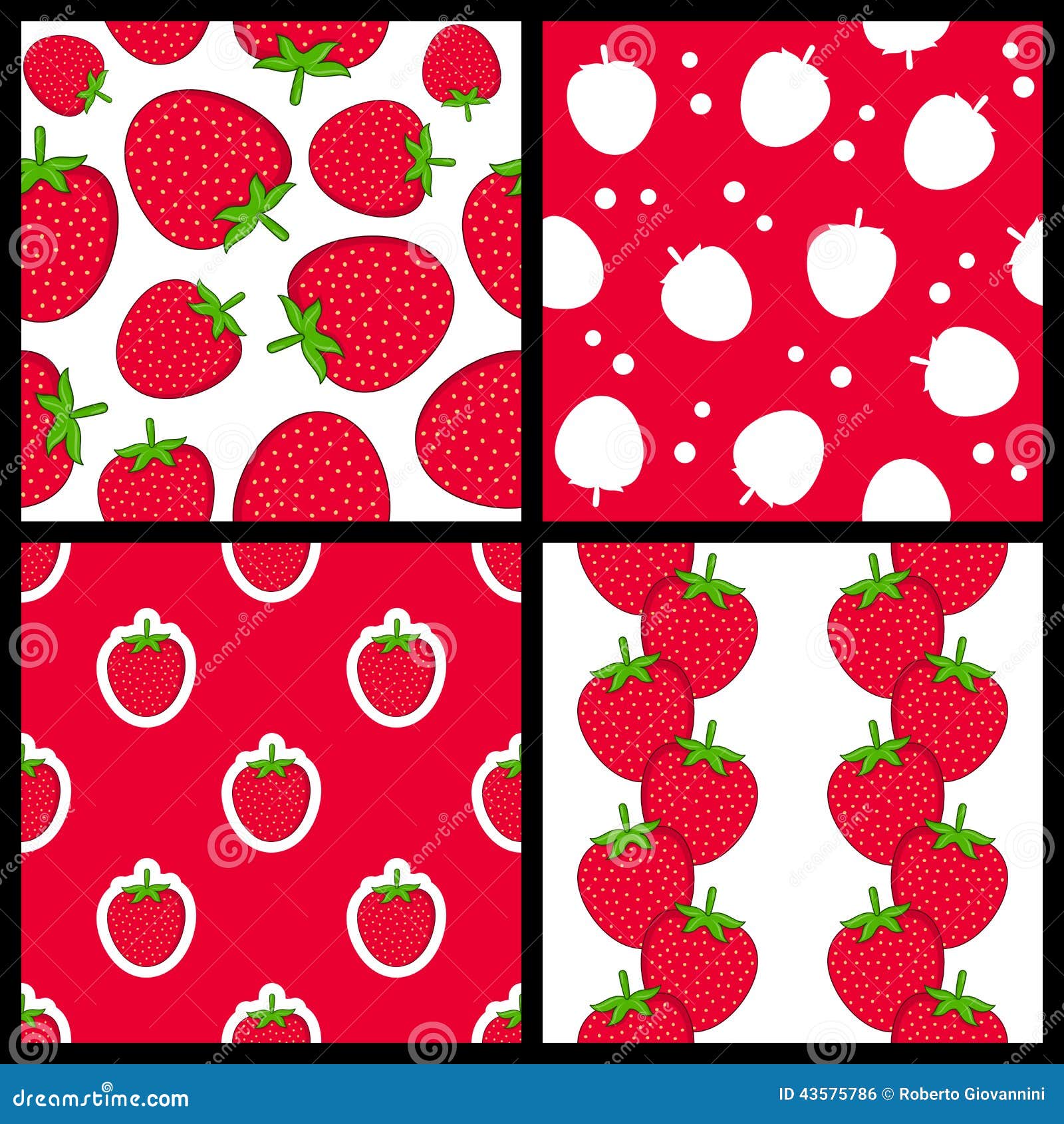 Strawberry Seamless Patterns Set Stock Vector - Illustration of ...