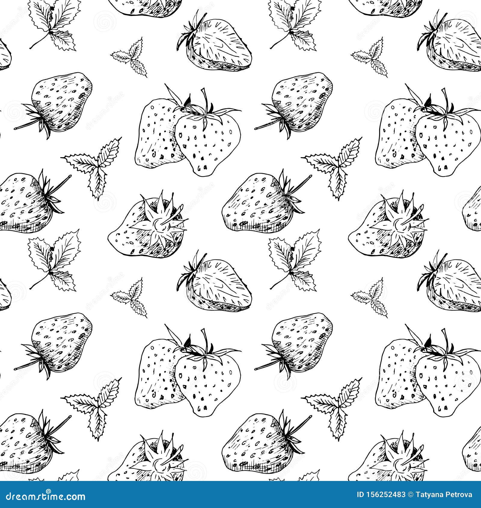 Strawberry Seamless Sketch Pattern. Isolated Hand Drawn Berry without ...