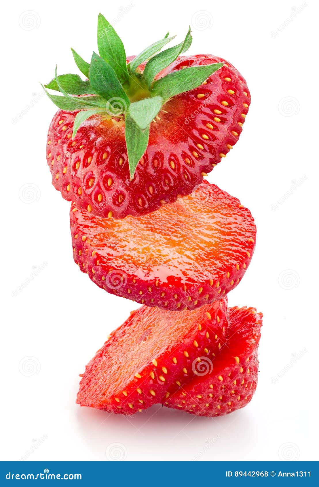 Strawberry Slices are Falling. Isolated on White Stock Photo - Image of ...