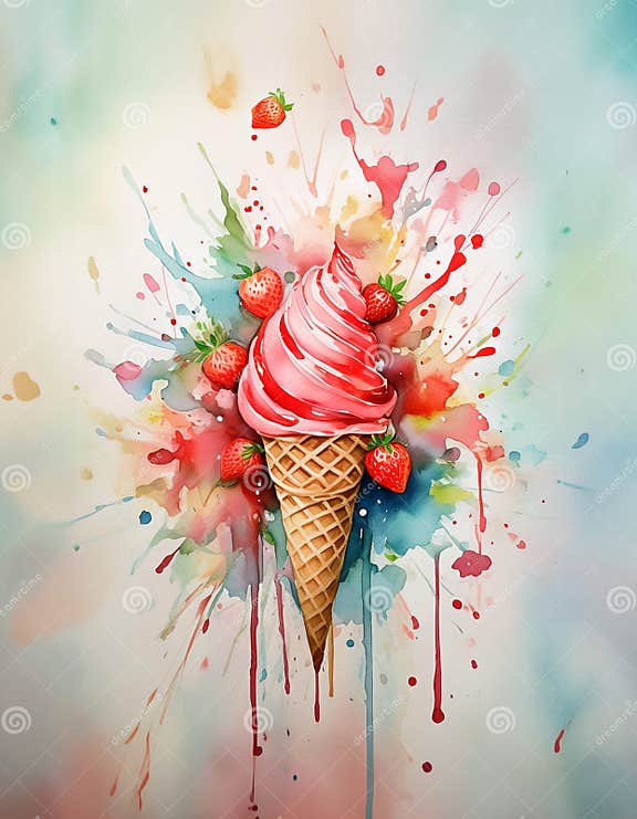 Strawberry Splash Delight Stock Illustration Illustration Of Summer