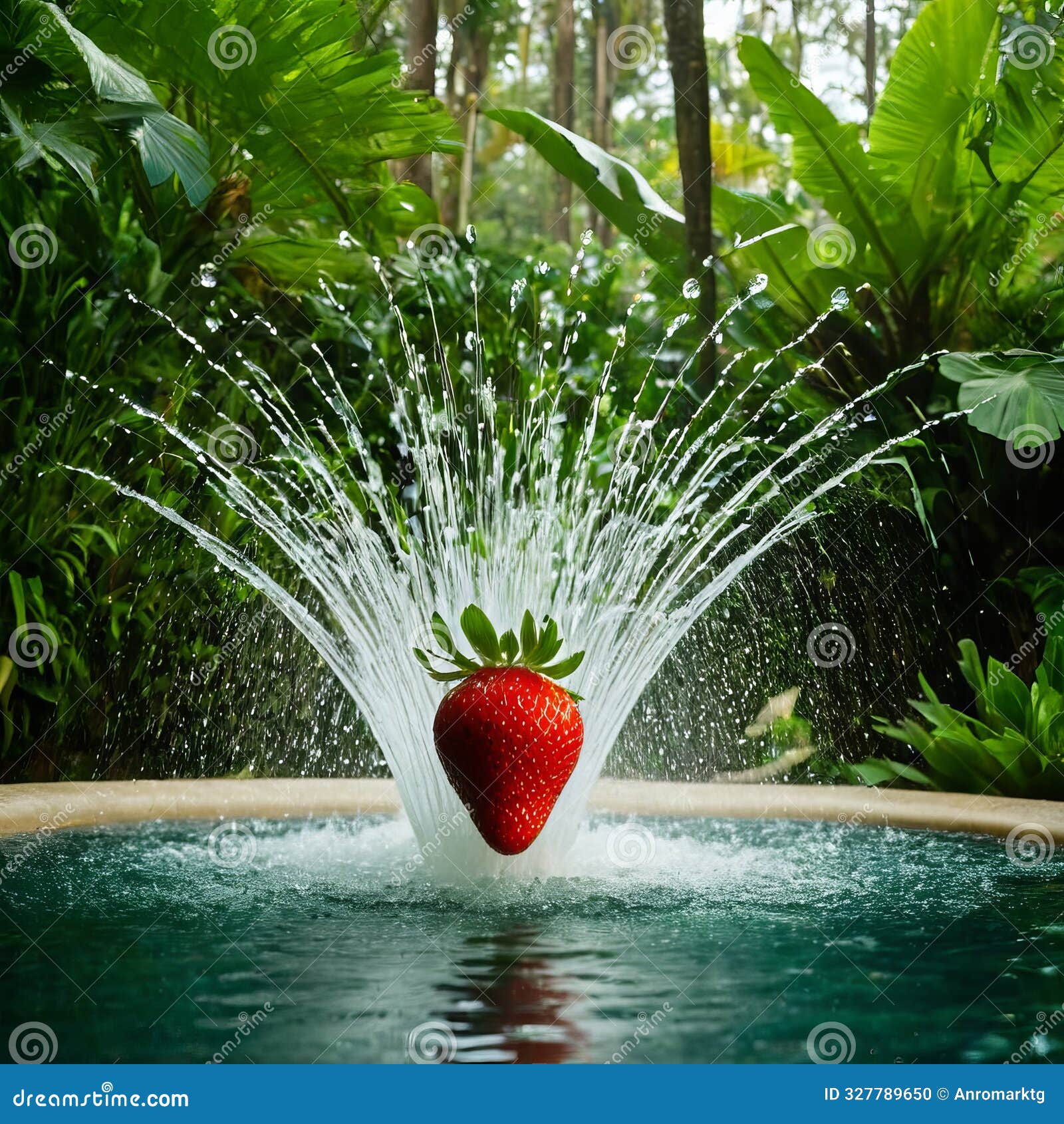 Splash Water Strawberry Exploding into a Fountain of Water with a ...
