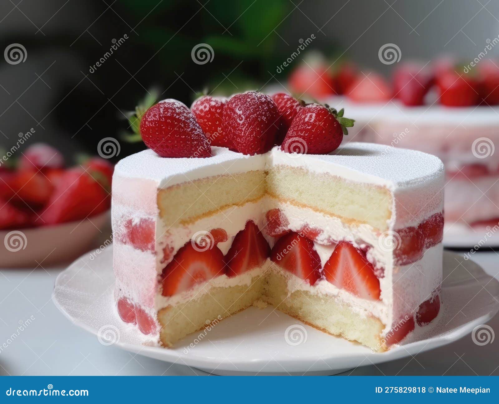 Strawberry Sponge Cake with Fresh Strawberries. Generative AI Stock ...