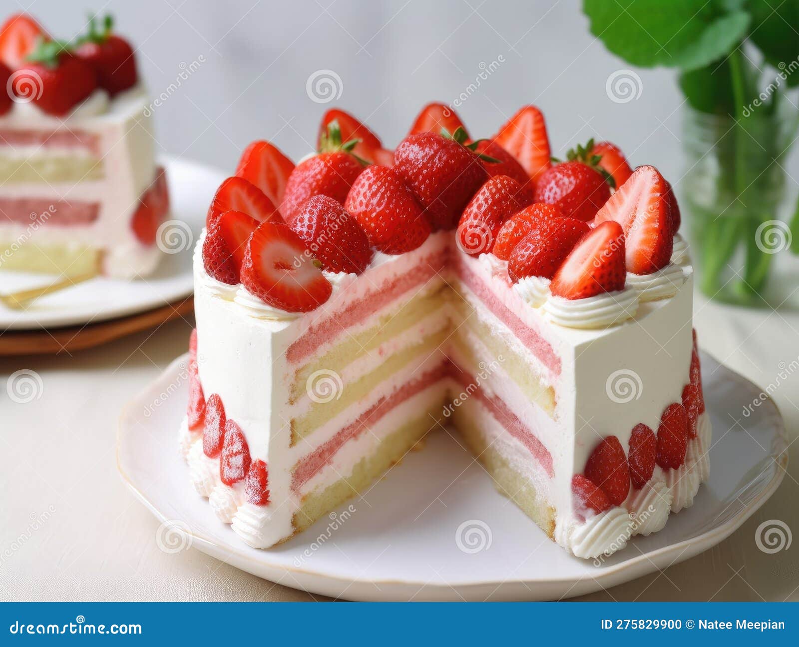 Strawberry Sponge Cake with Fresh Strawberries. Generative AI Stock ...