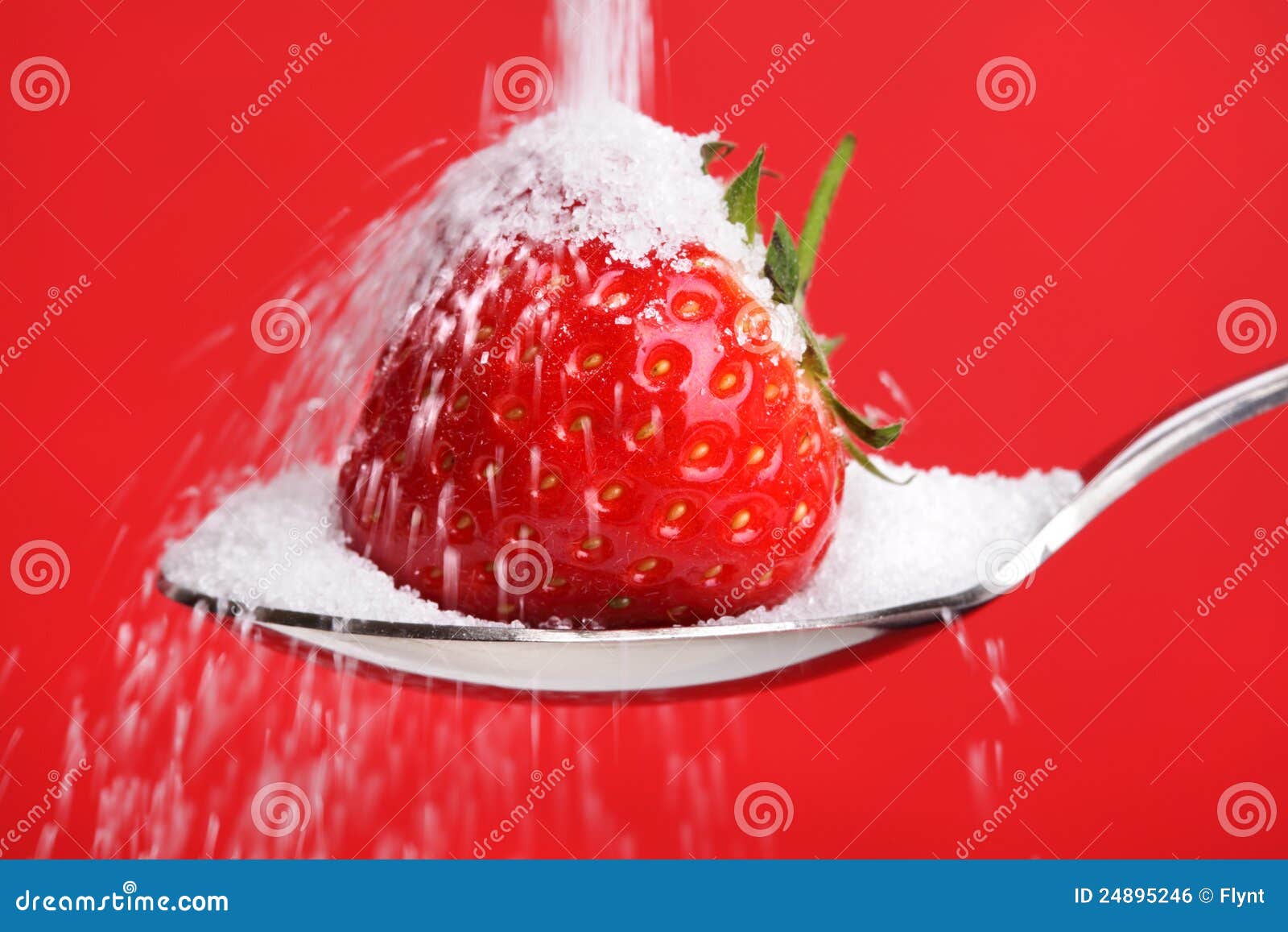 Strawberry on Spoon with Sugar Stock Photo - Image of ripe, isolated ...