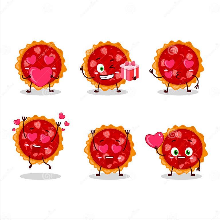 Strawberry Tart Cartoon Character With Love Cute Emoticon Stock Vector Illustration Of