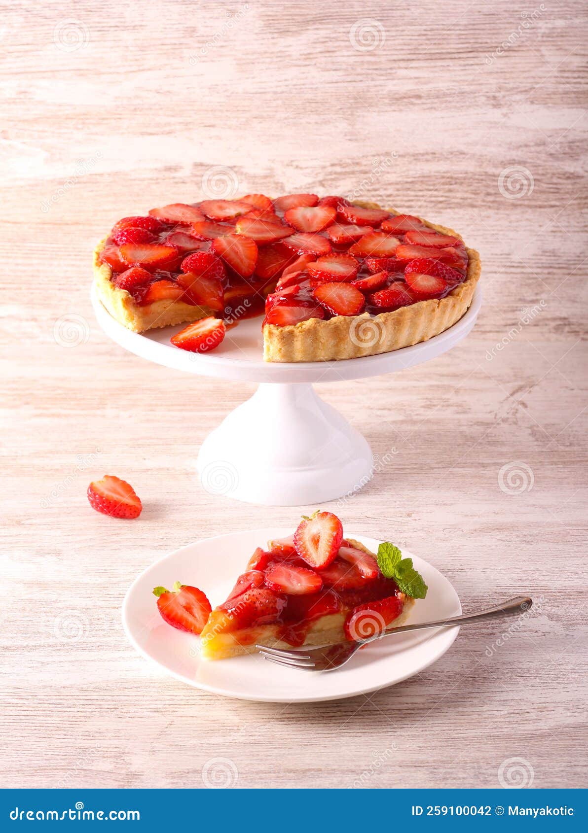 Strawberry Tart on Stand Plate Stock Photo - Image of bake, dessert ...