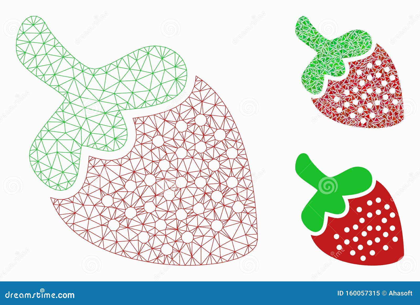 Strawberry Vector Mesh Wire Frame Model And Triangle Mosaic Icon Stock