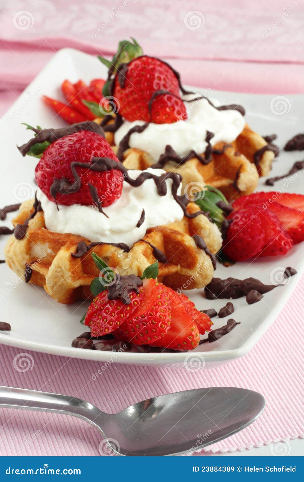 Strawberry Waffles and Cream Stock Image - Image of confectionery ...