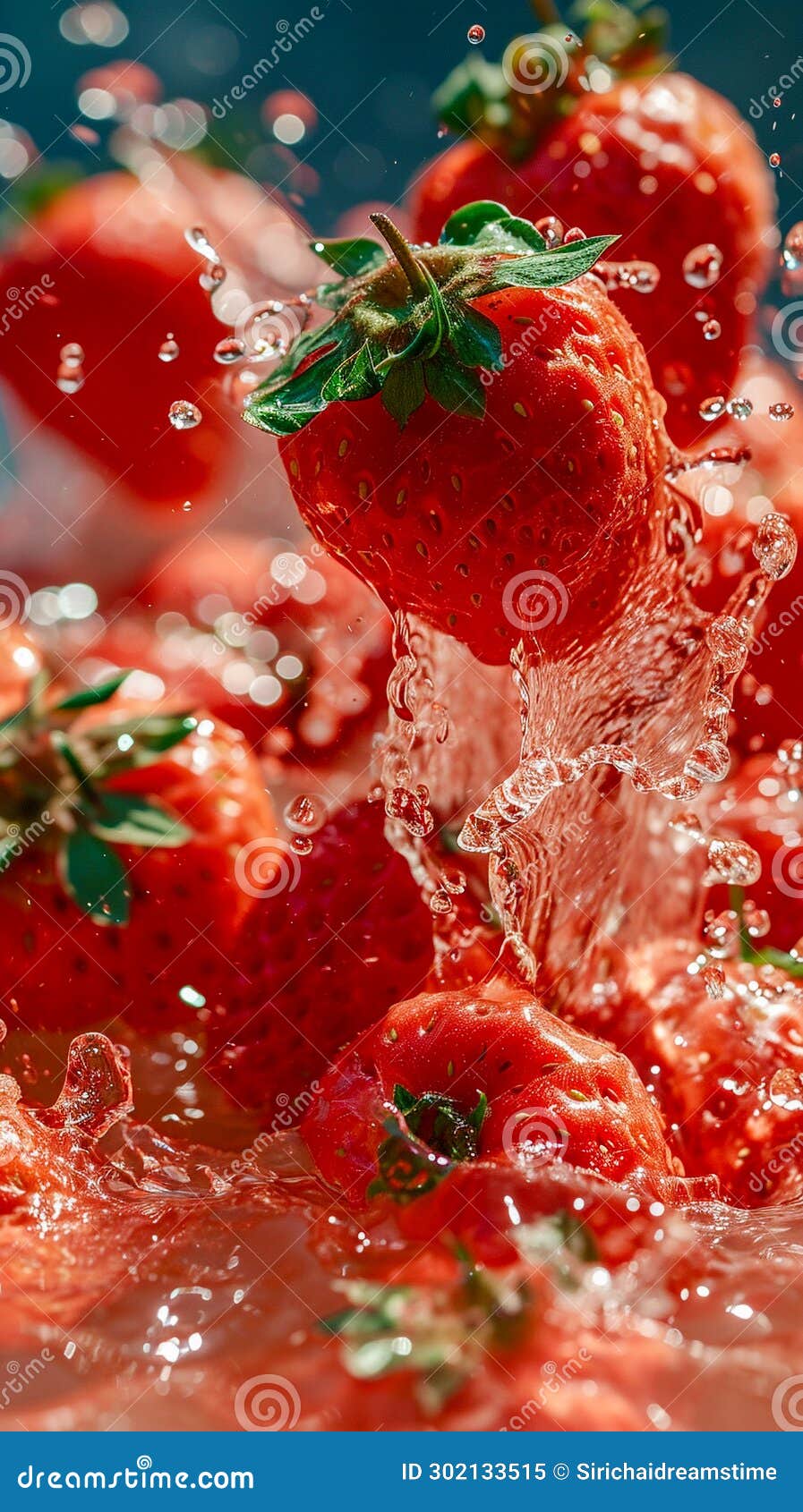 Strawberry Water Poster, Splash Of Water, Solid Color Background, AI ...