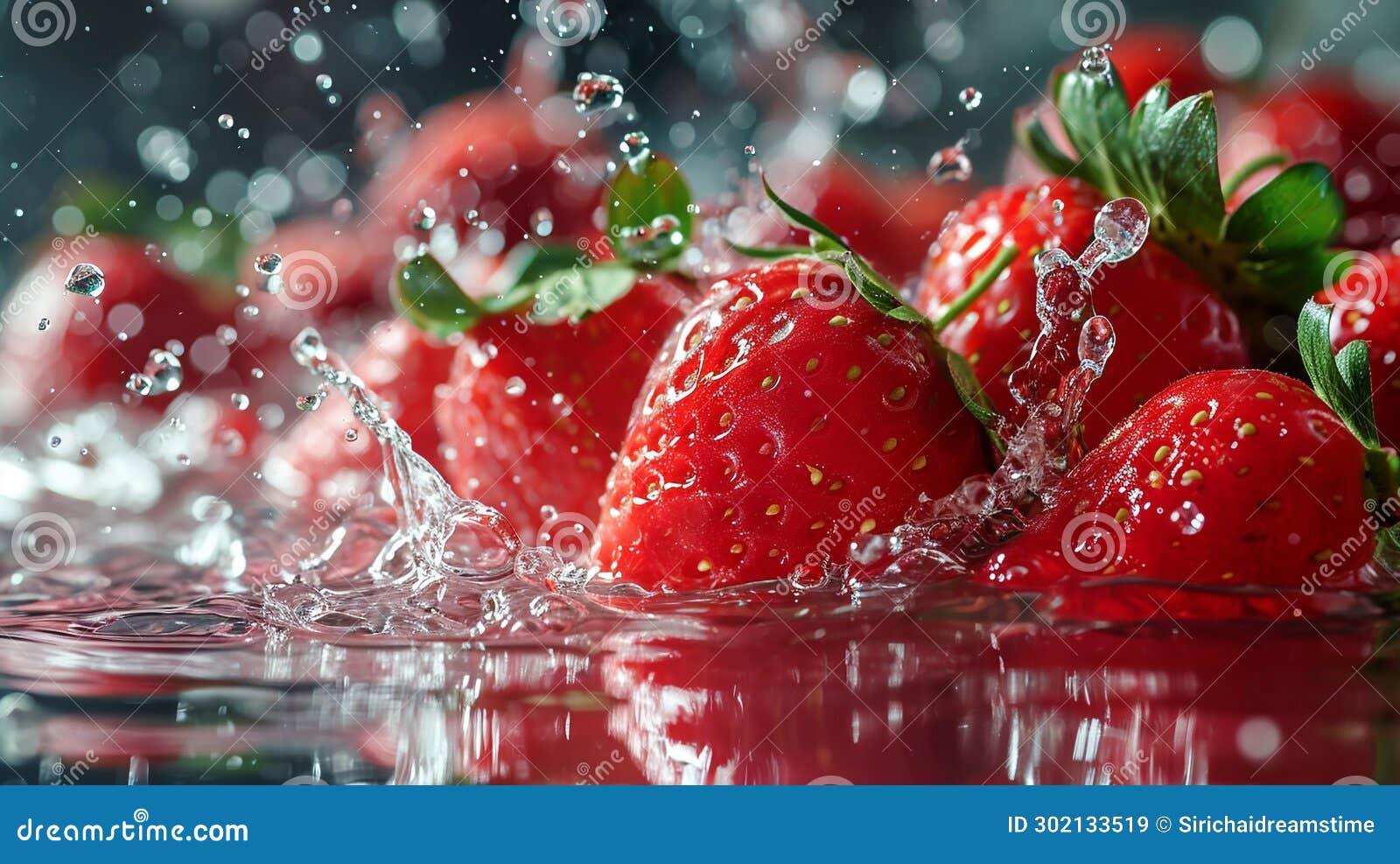 Strawberry Water Poster, Splash Of Water, Solid Color Background, AI ...