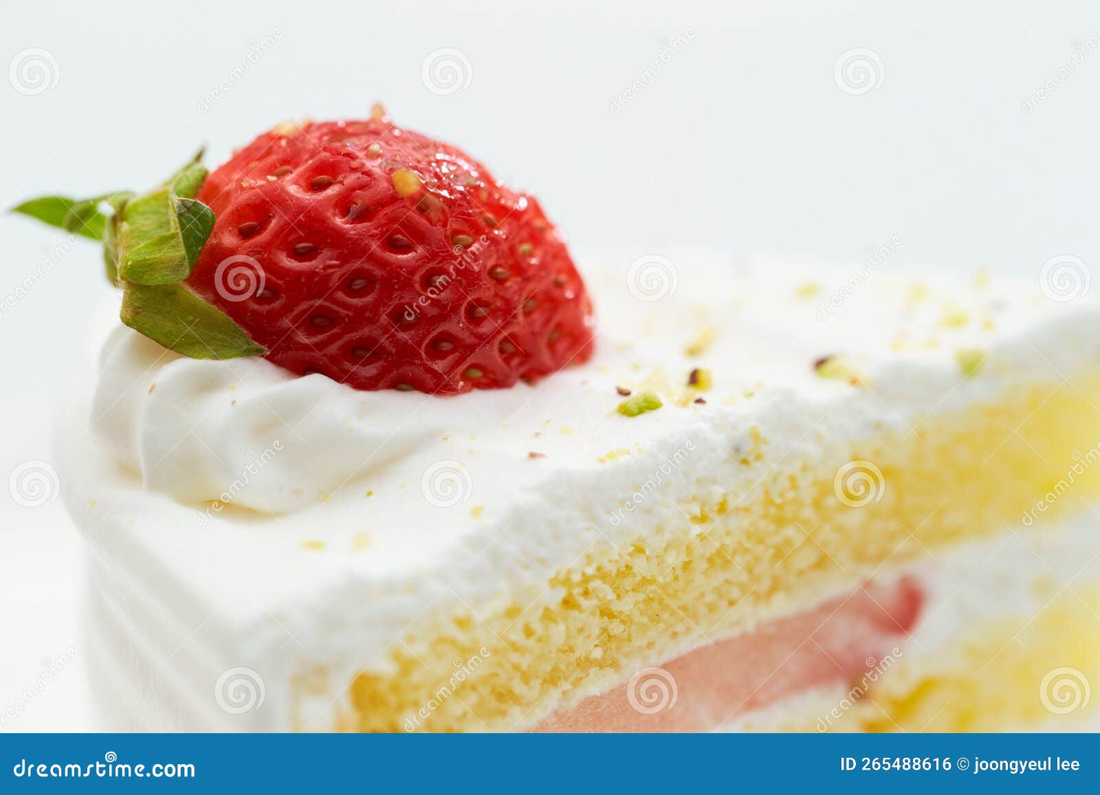 Strawberry Whipped Cream Slice Cake on a Plate Stock Photo - Image of ...