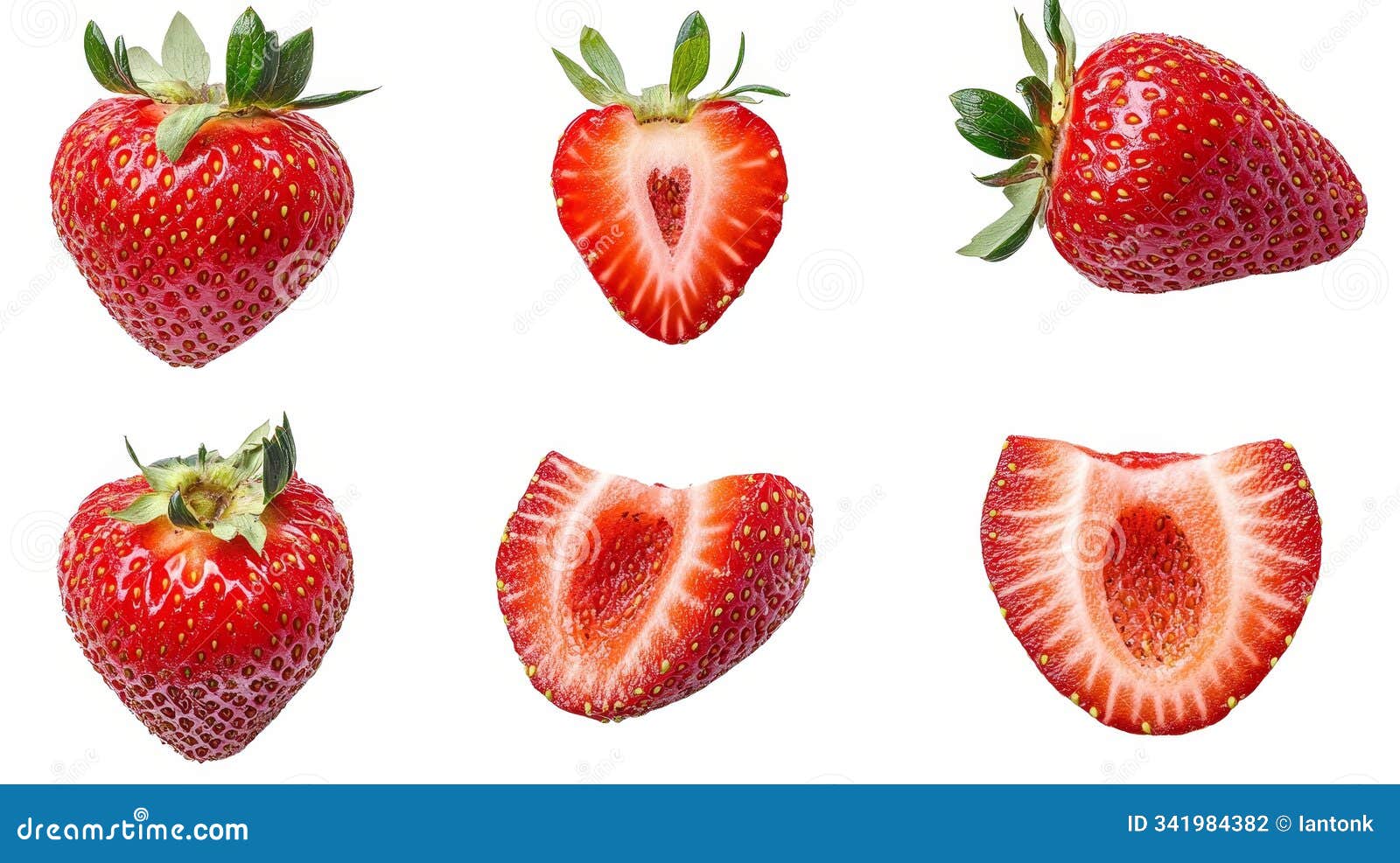 Strawberry Whole and Sliced Viewed from Multiple Angles Stock ...