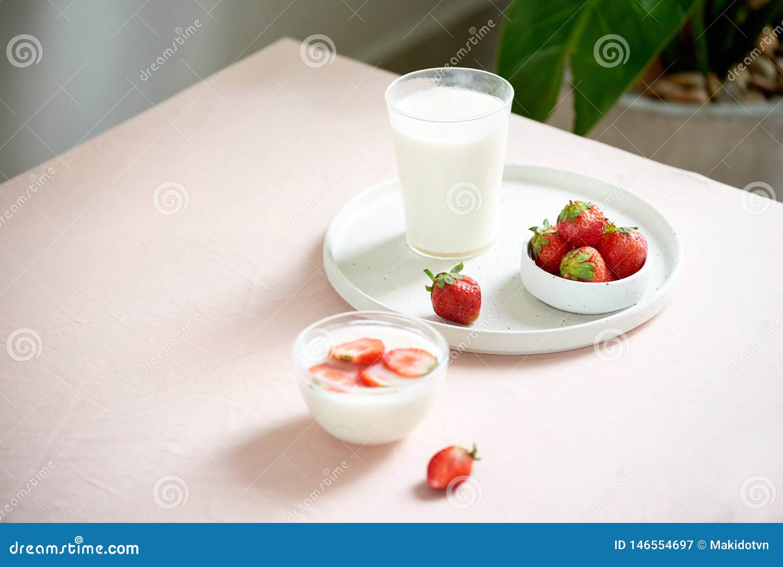 Strawberry and Yogurt on Pink Background Stock Image - Image of wooden ...
