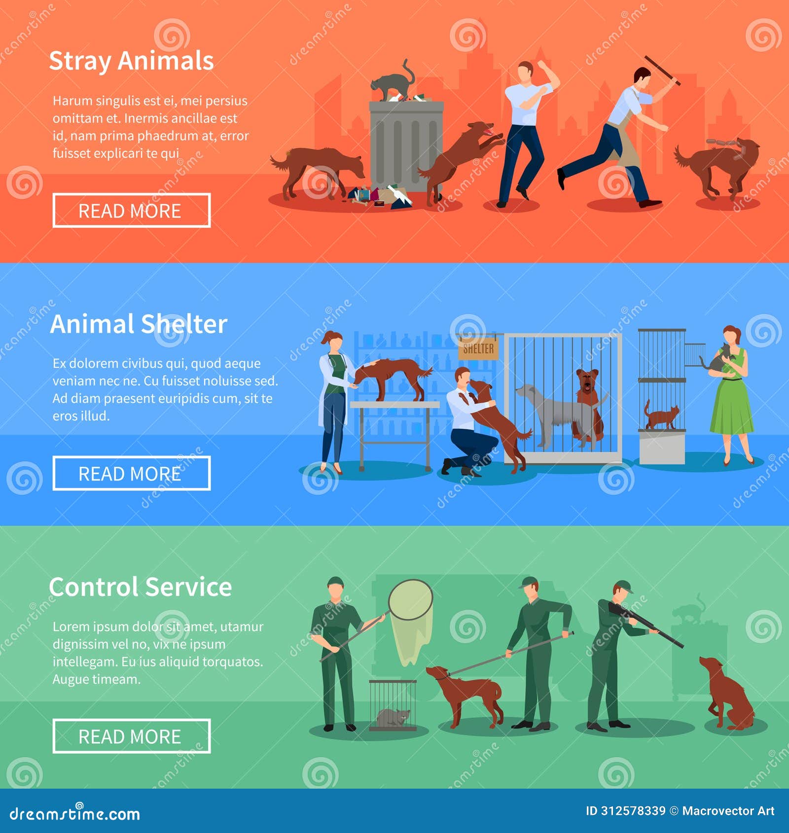Stray Animals 3 Horizontal Banners Set Stock Vector - Illustration of ...