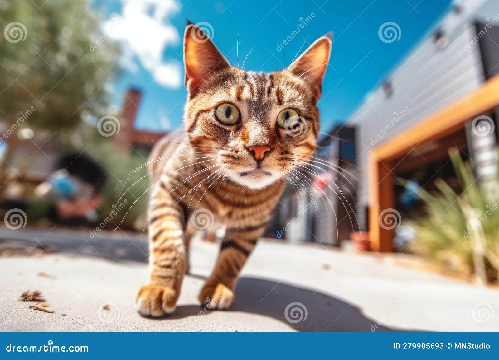 Stray Cat Running at Fast Pace Towards the Camera, Wide Angle Shot ...