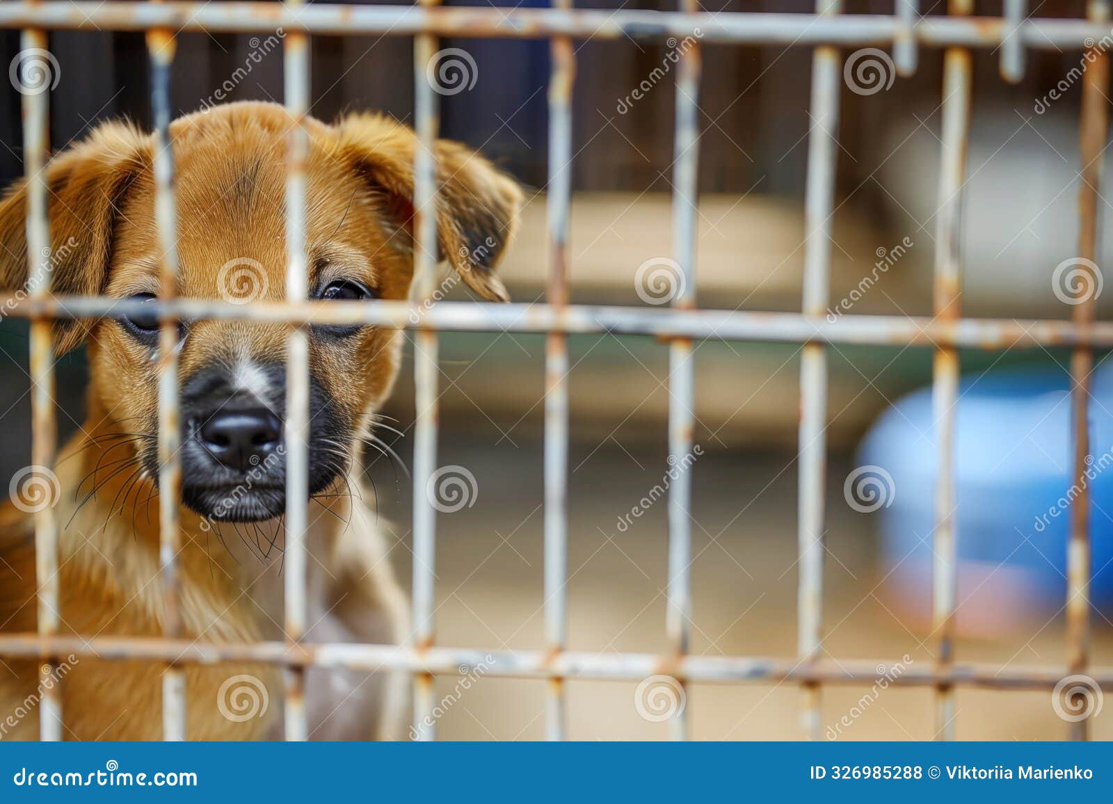 Stray Dog in a Shelter, Behind Bars Stock Illustration - Illustration ...