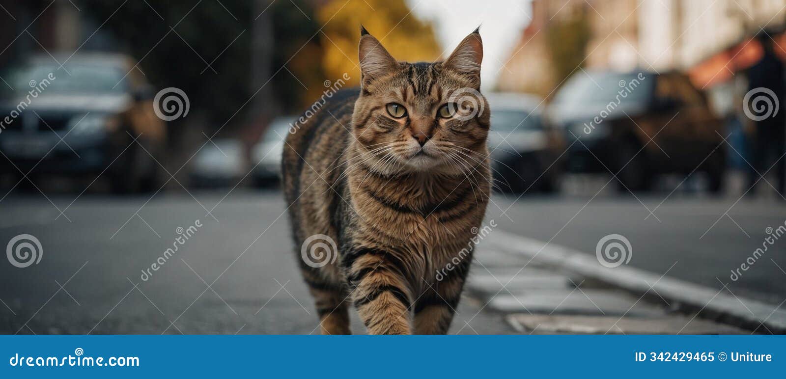Stray Tabby Cat Walking on an Urban Street Stock Illustration ...