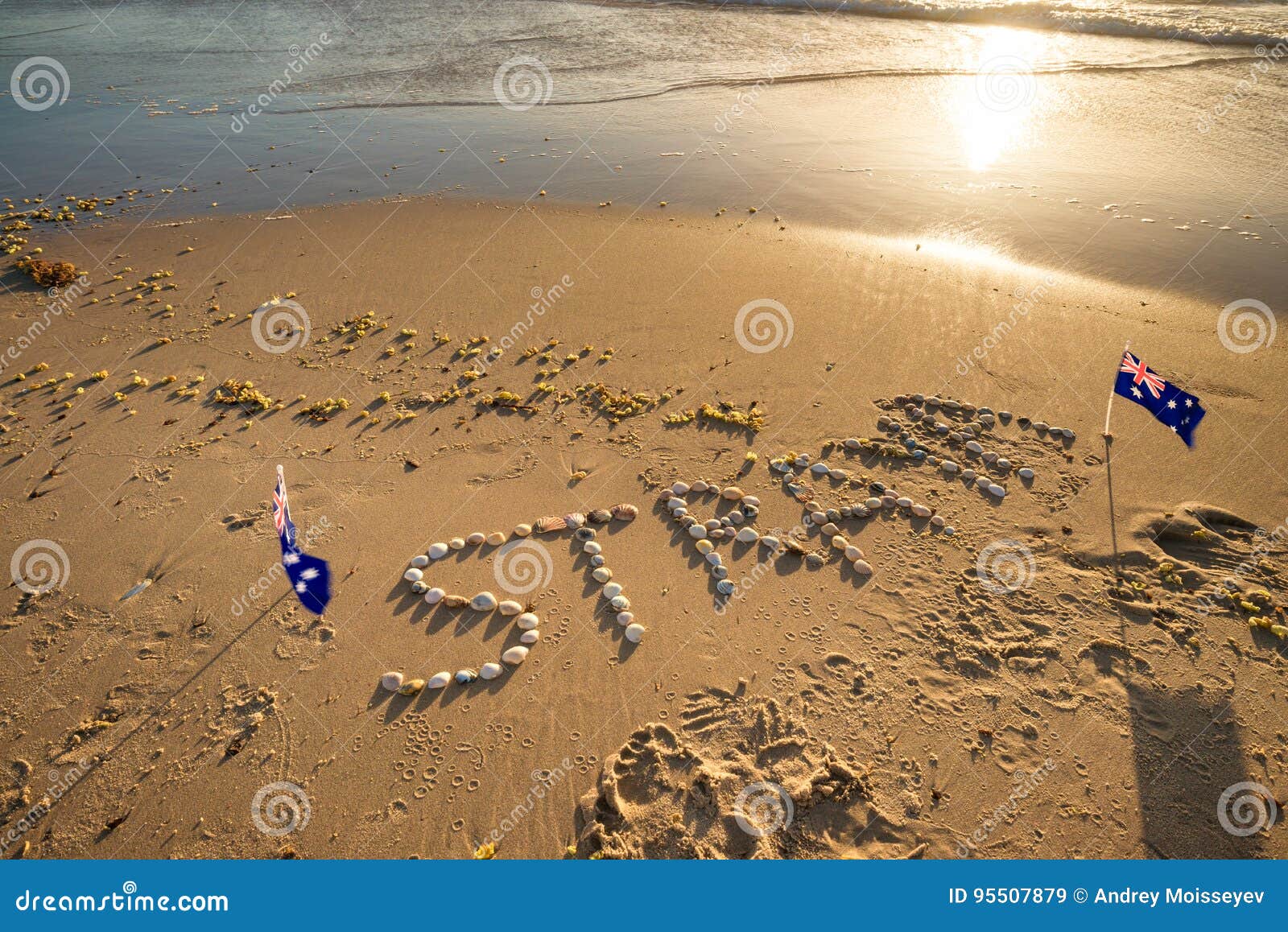 Straya text on beach stock image. Image of ocean, concept - 95507879