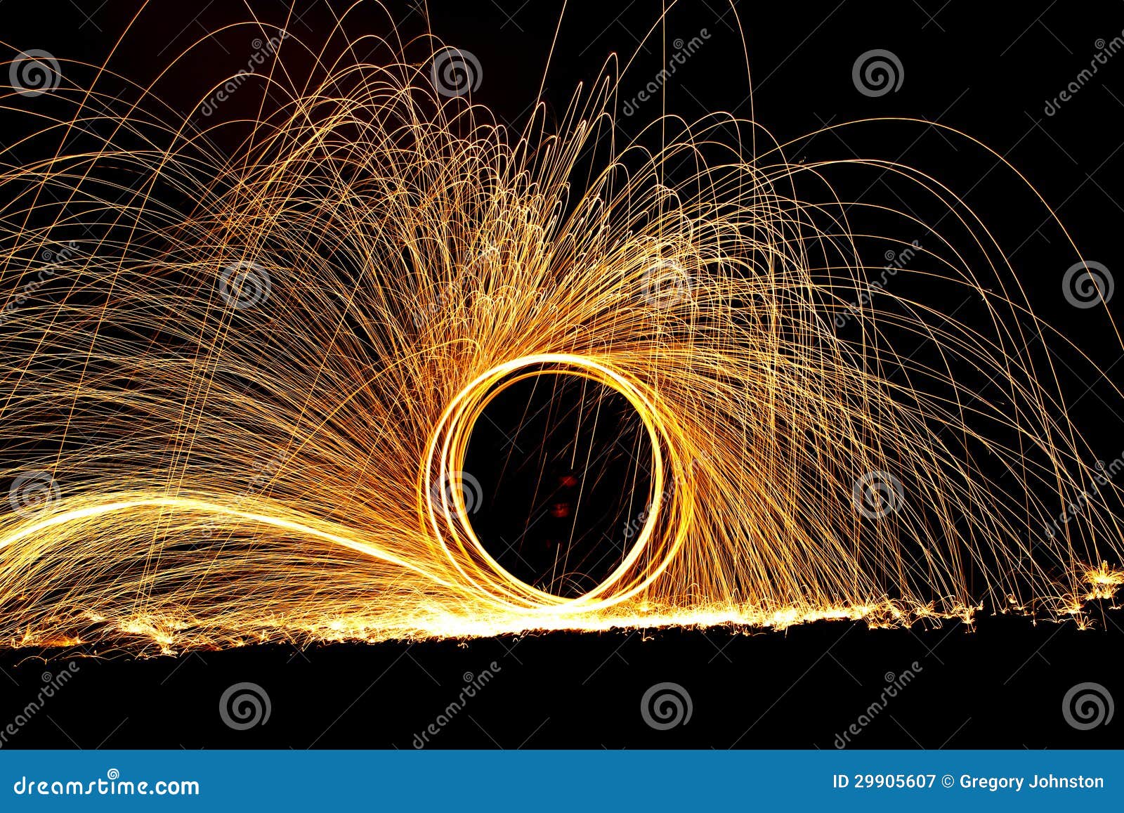 Twirling fire at night. stock image. Image of pyrotechnics - 29905607