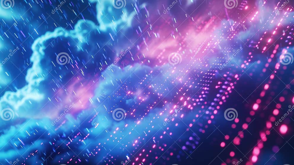 Big Data Raining Down from Glowing Clouds in Digital Cyberspace Stock ...