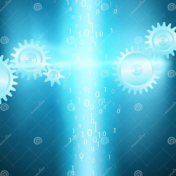 Stream of Binary Code with Cog Wheel Stock Vector - Illustration of ...