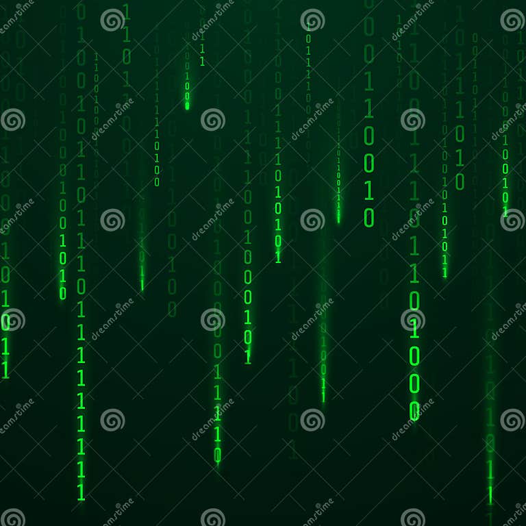 Stream of Binary Code. Green Color Code Streams Glowing on Screen ...