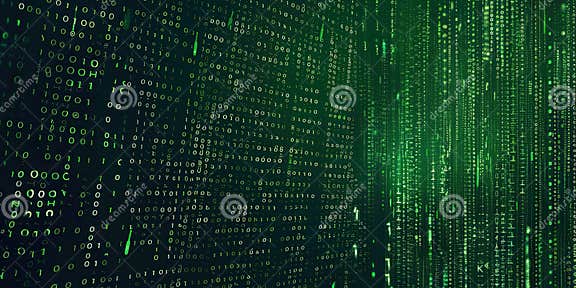 Stream of Binary Code on Screen. Abstract Green Background. Data and Technology, Decryption ...