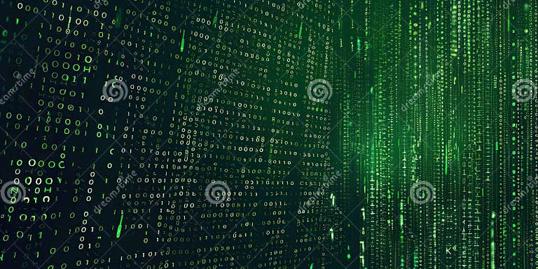 Stream of Binary Code on Screen. Abstract Green Background. Data and Technology, Decryption ...