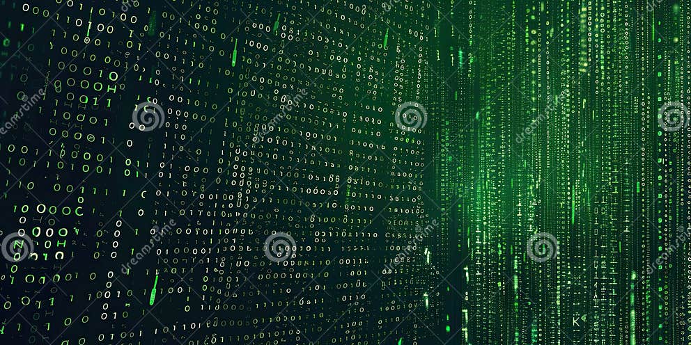 Stream Of Binary Code On Screen Abstract Green Background Data And Technology Decryption
