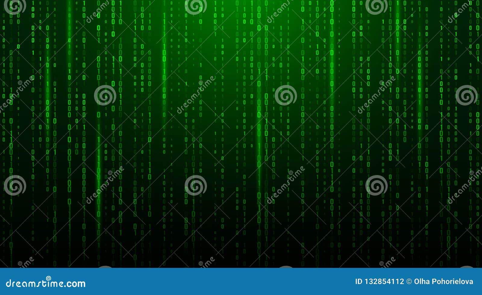 A Stream Of Binary Matrix Code On The Screen Numbers Of The Computer