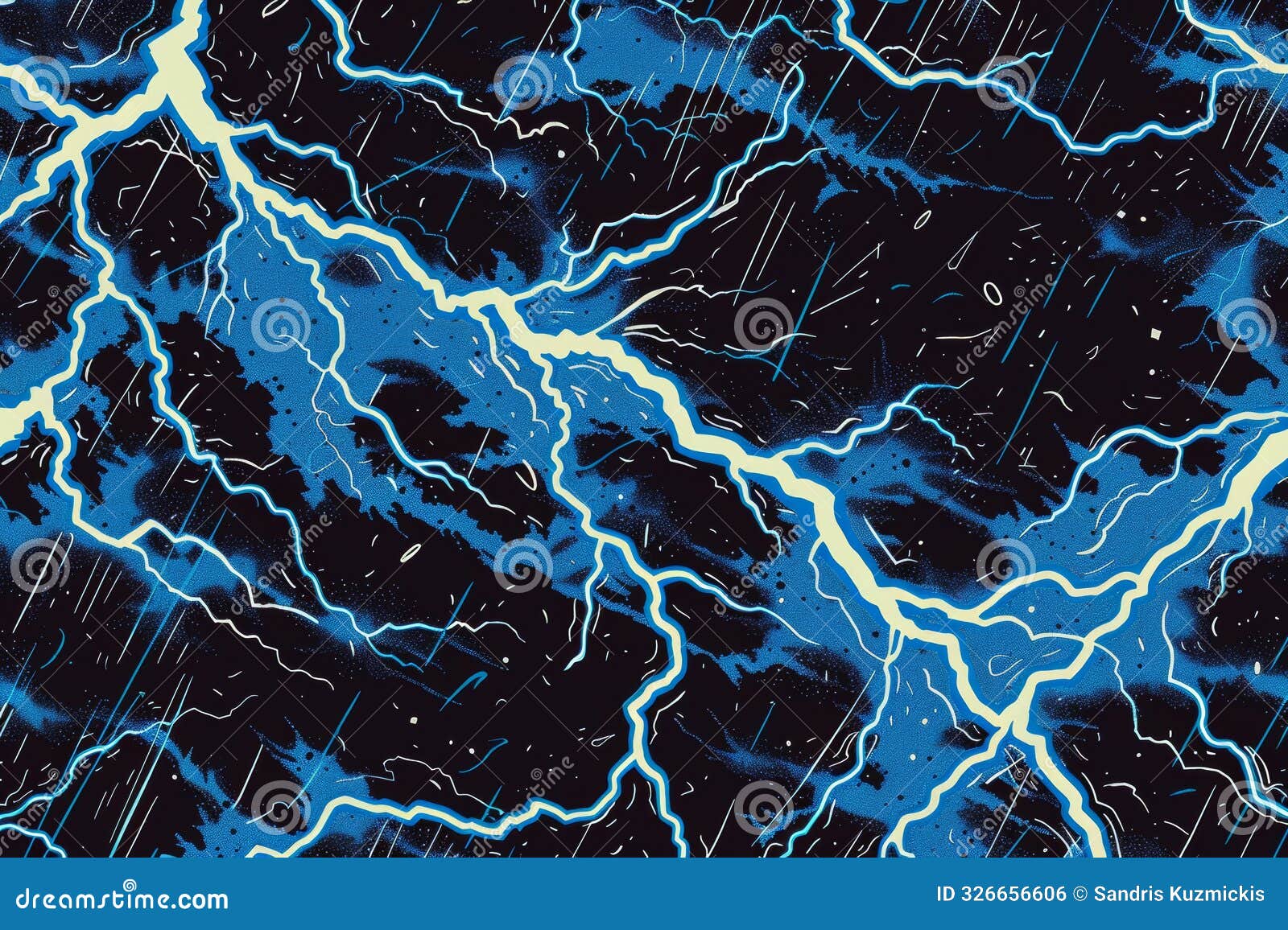 Stream of Blue Lightning Strikes, Comic Book Pattern. Generative AI ...