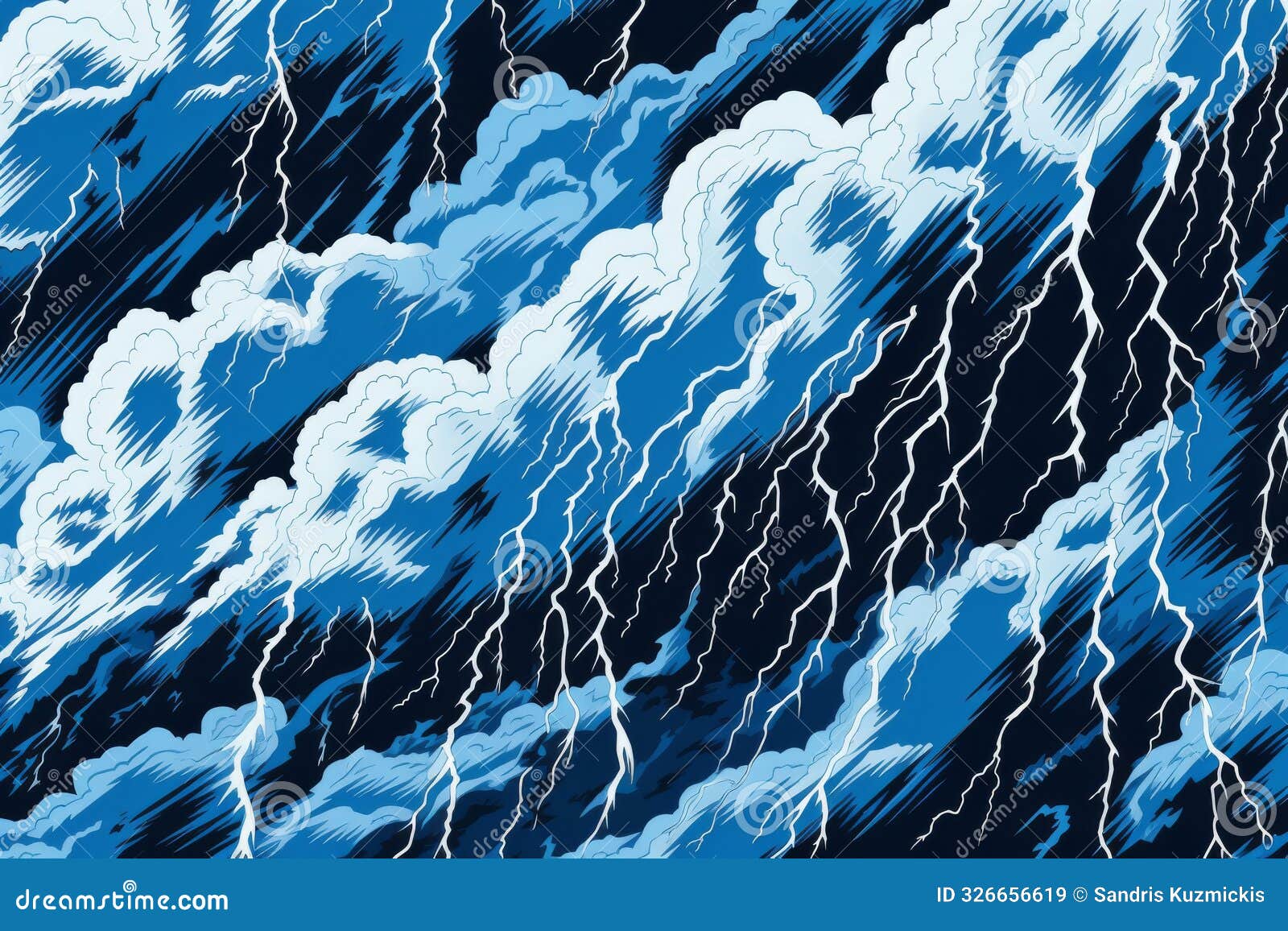 Stream of Blue Lightning Strikes, Comic Book Pattern. Generative AI ...