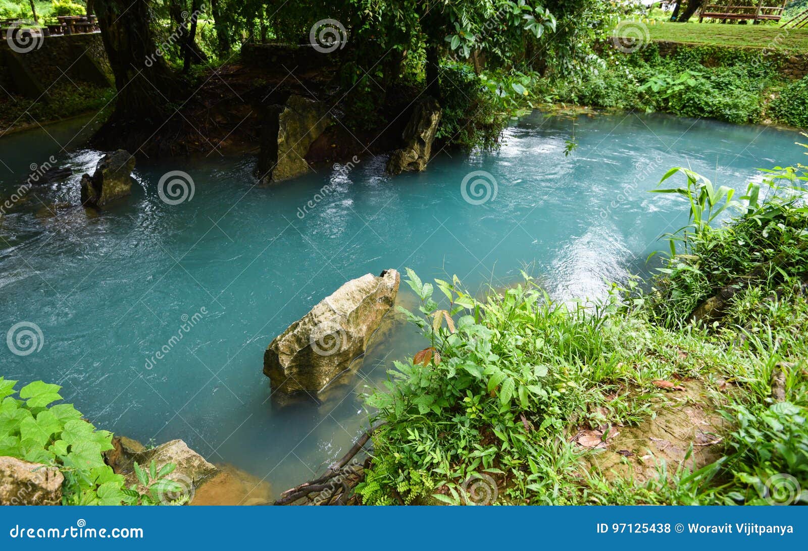 Stream Blue water stock photo. Image of poukham, stream - 97125438