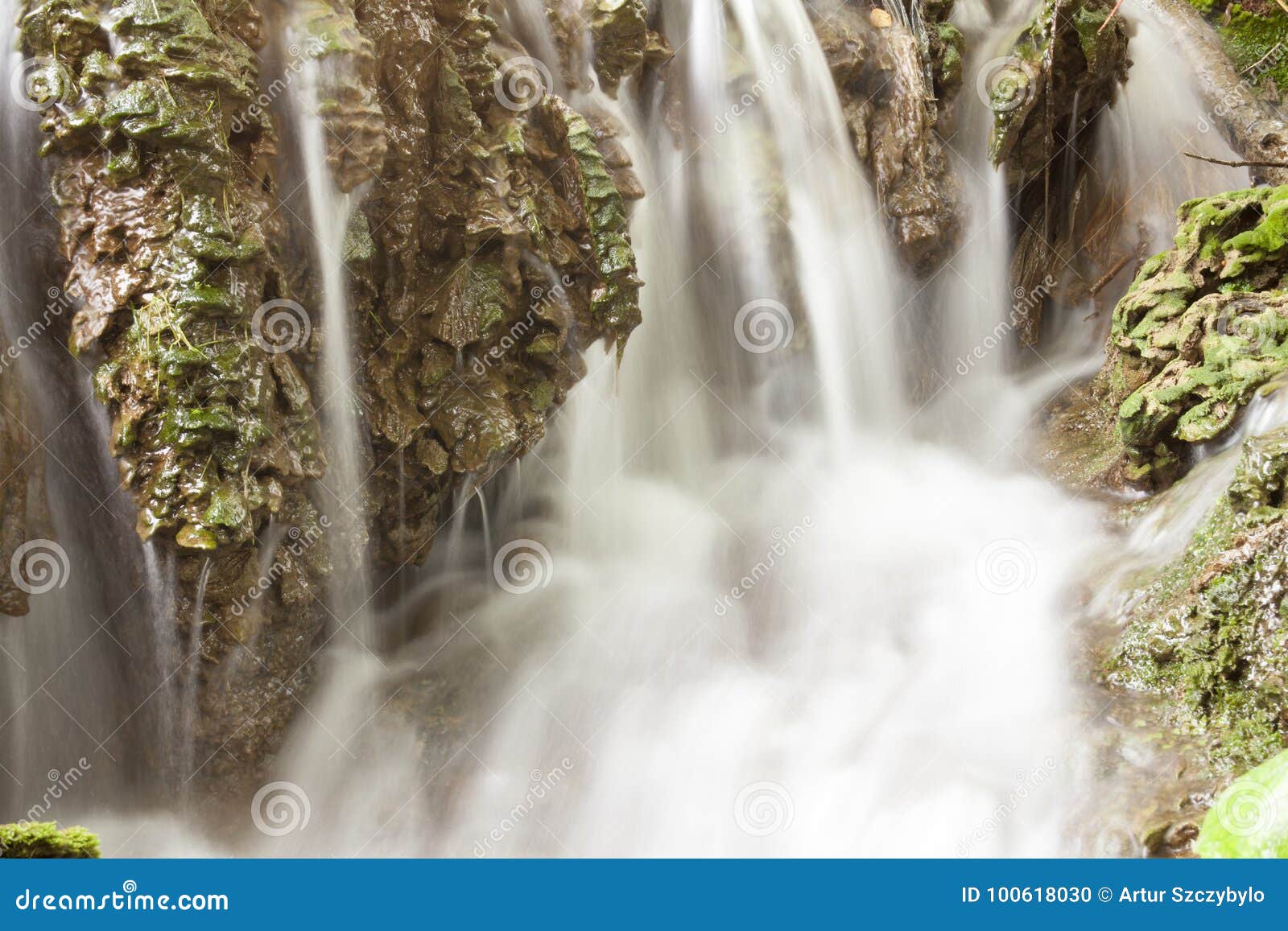 Stream Blurred Water in Small Waterfall Stock Photo - Image of beauty ...