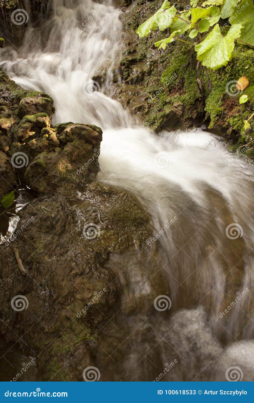 Stream Blurred Water in Small Waterfall Stock Image - Image of beauty ...