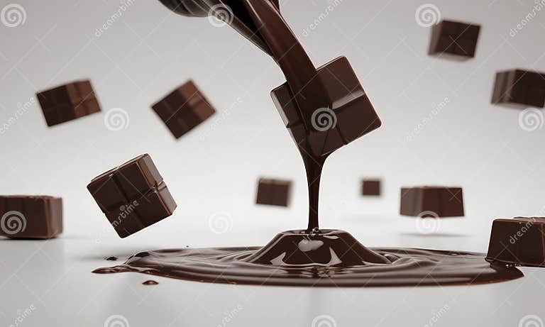 Stream Chocolate Cascades Down, Surrounded by Floating Chocolate Cubes ...