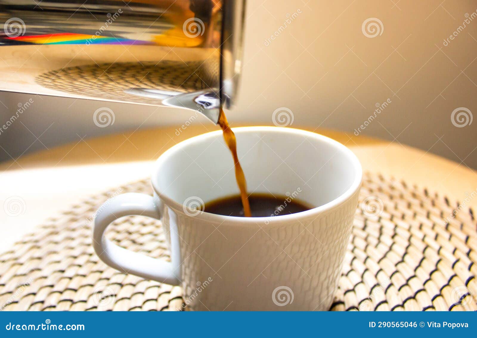 Stream of Coffee Filter. a Process of Pouring Black Beverage into White ...