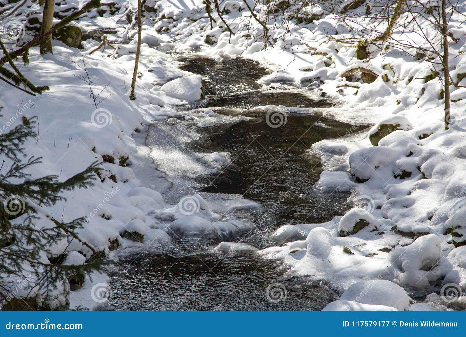 Stream in winter with snow stock image. Image of stream - 117579177