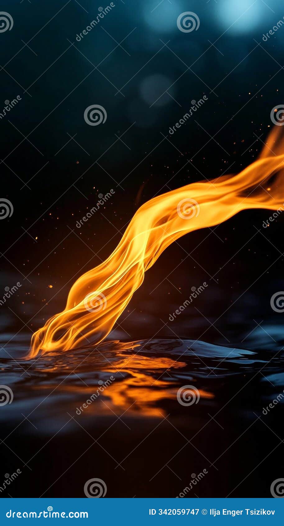 Stream of Fire Across Dark Water, Abstract Flame Background with Bokeh ...