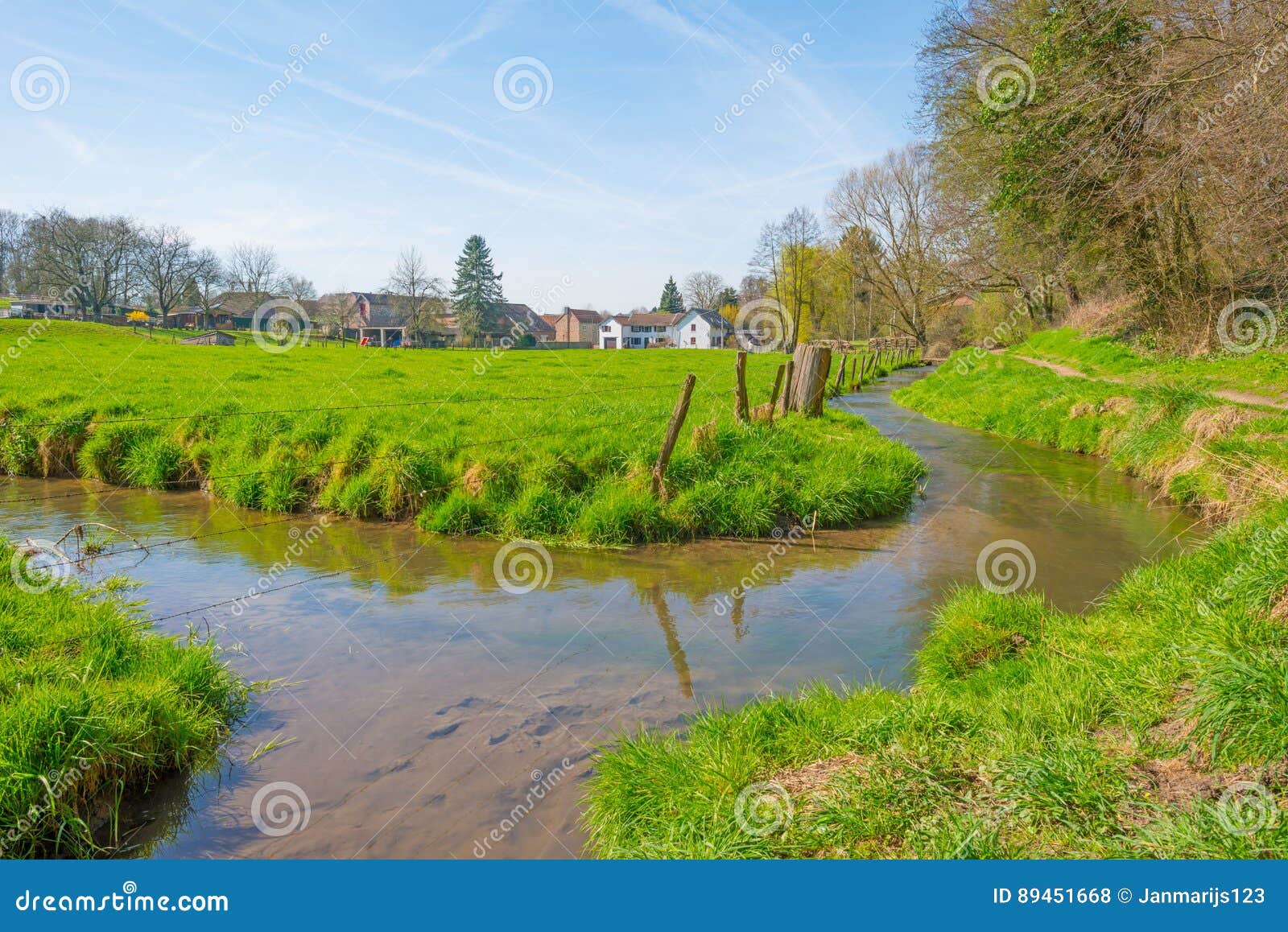 Stream Flows through a Meadow in Spring Stock Photo - Image of track ...