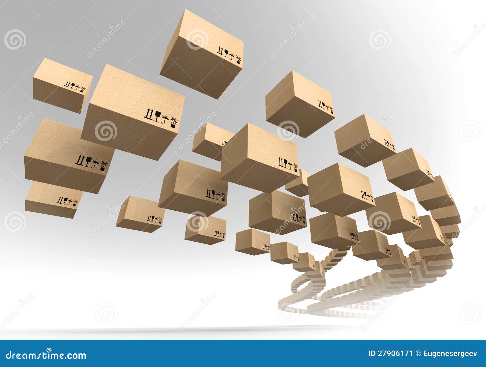 Stream of Flying Cardboard Boxes Stock Illustration - Illustration of ...