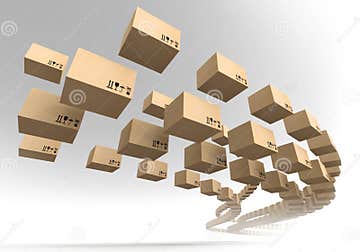 Stream of Flying Cardboard Boxes Stock Illustration - Illustration of ...