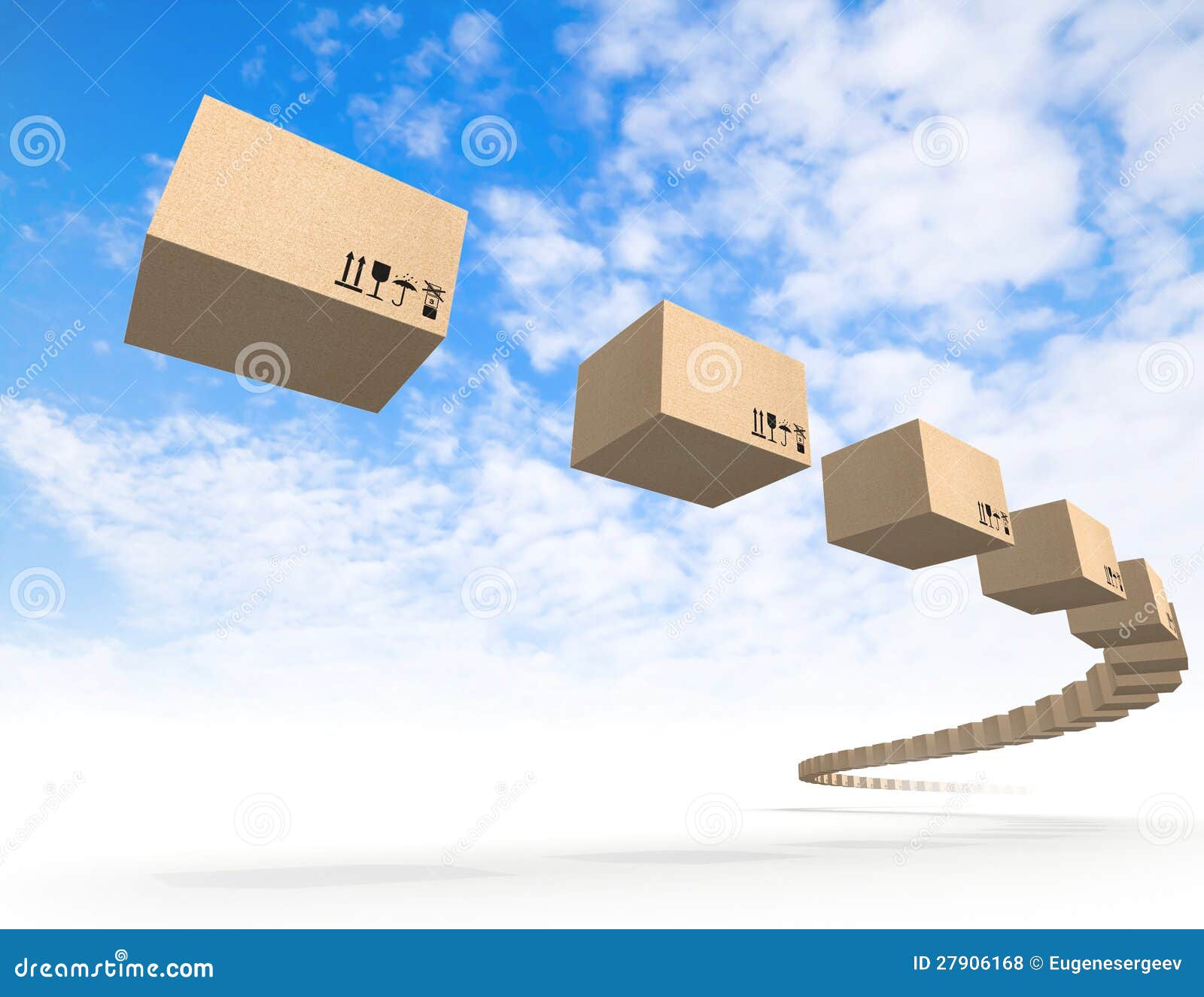 Stream of Flying Cardboard Boxes Above Blue Sky Stock Illustration ...