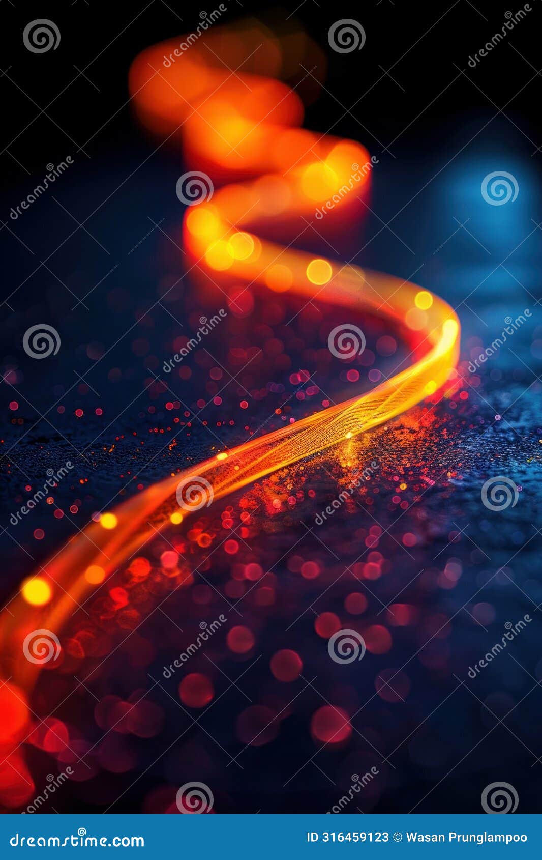 A Stream of Glowing Orange Light Curves through a Dark Blue Background ...