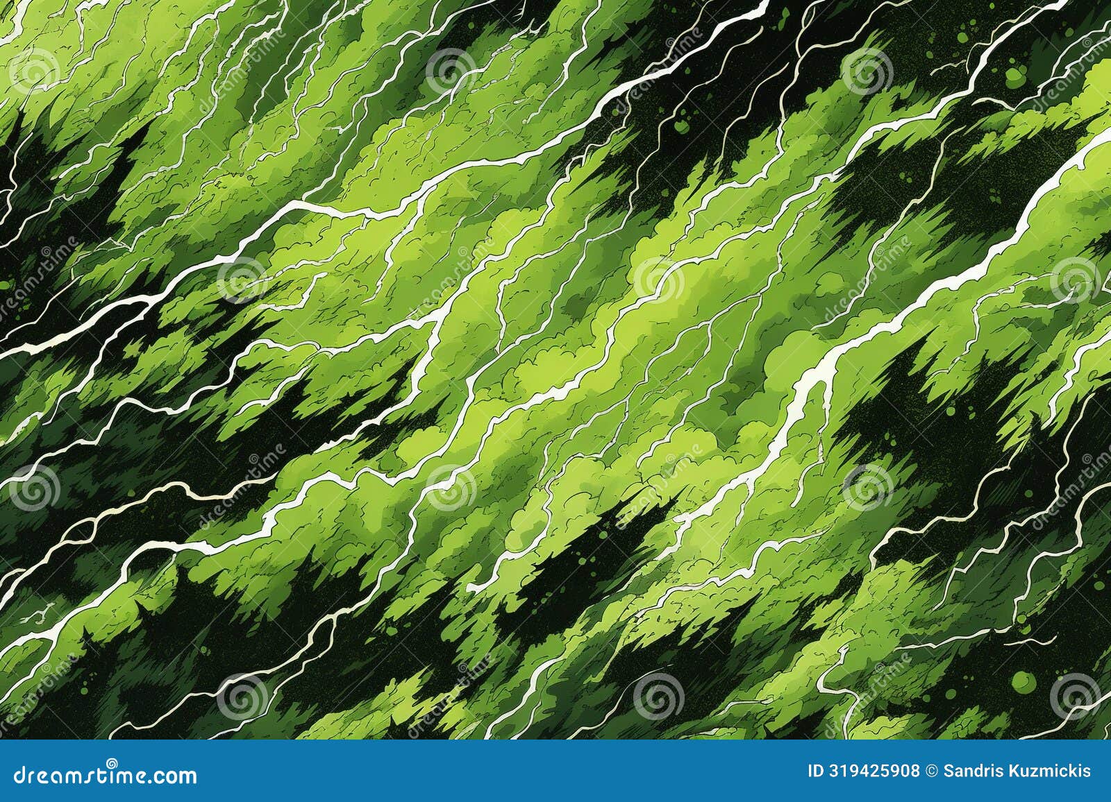 Stream of Green Lightning Strikes, Comic Book Pattern. Generative AI ...