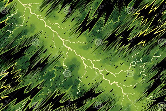 Stream of Green Lightning Strikes, Comic Book Pattern. Generative AI ...