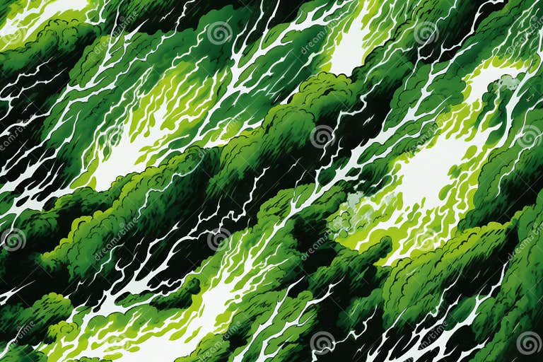 Stream of Green Lightning Strikes, Comic Book Pattern. Generative AI ...