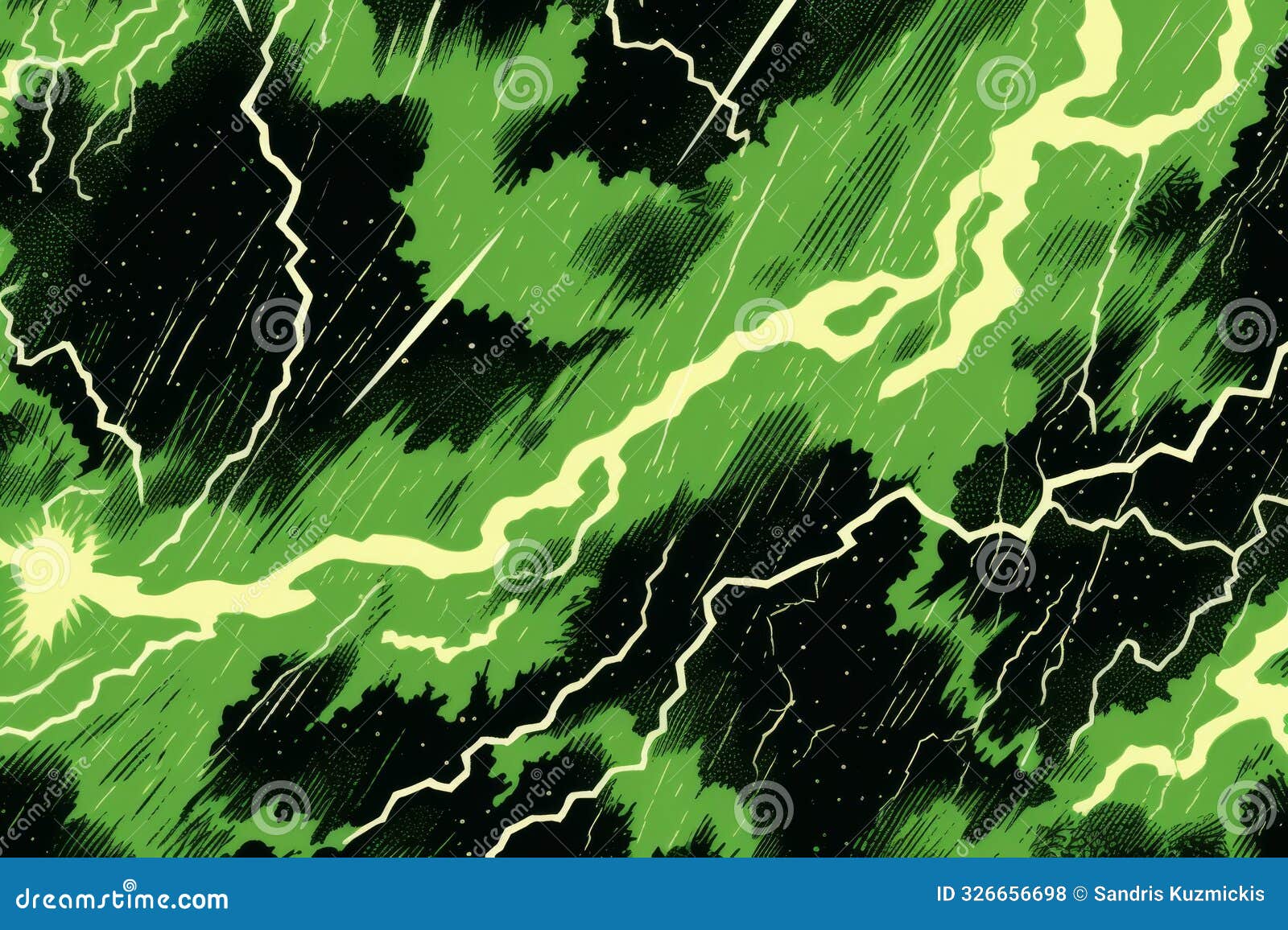 Stream of Green Lightning Strikes, Comic Book Pattern. Generative AI ...